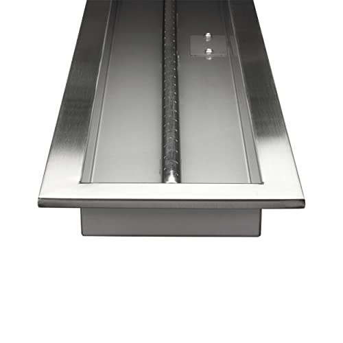 Celestial 36" x 6" Commercial Grade Linear Drop-in Fire Pit Pan w/Burner, 16 Gauge Stainless Steel, 65,000 BTU, Beveled Lip for Extra Strength, Natural Gas or Propane, for DIY Outdoor Gas Fire Pits