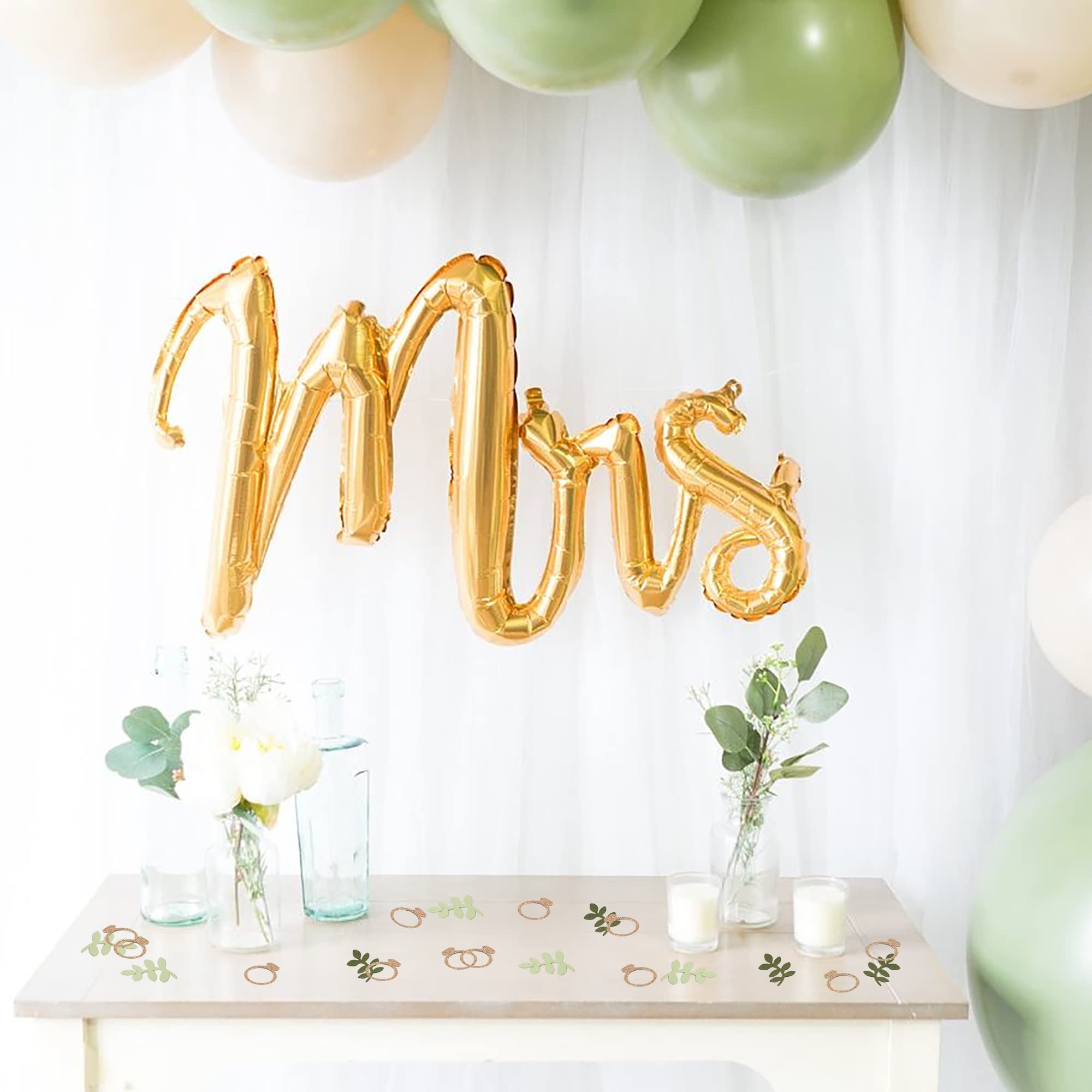 Fonder Mols Greenery Wedding Table Confetti,Boho Love Theme Party Confetti,Sage Leaf Rose Gold Rings Engagement Party Table Scatter,Bachelorette Bridal Shower Party Decorations Supplies 200 Pieces