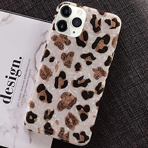 J.west Case Compatiable with iPhone 13 Pro 6.1 inch,Sparkly Animal Leopard Print Pattern Vintage Cheetah Design Glitter Translucent Clear Soft TPU Slim Fit Protective Phone Case for Women Girls White