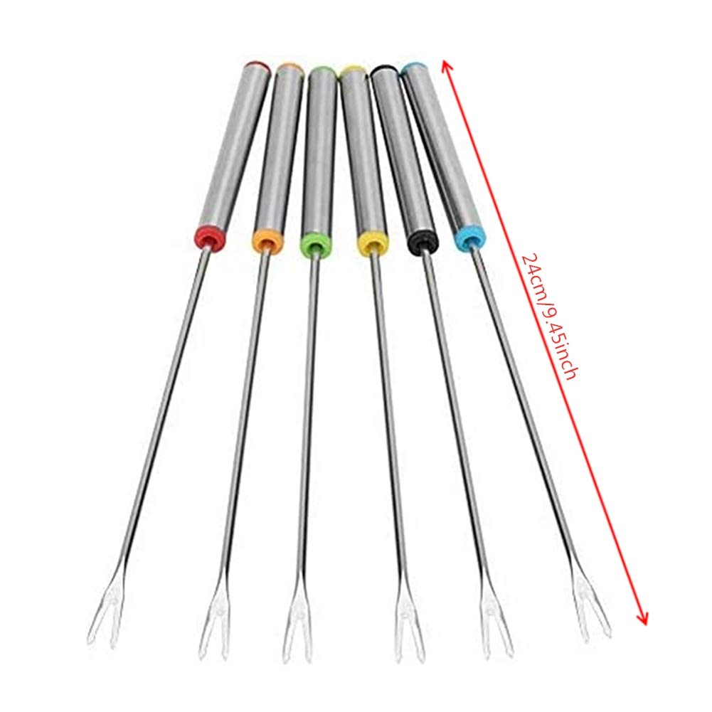 Fondue Sticks 6pcs Stainless Steel Smores Sticks with Heat Resistant Handle for Cheese Meat Chocolate Dessert Roast