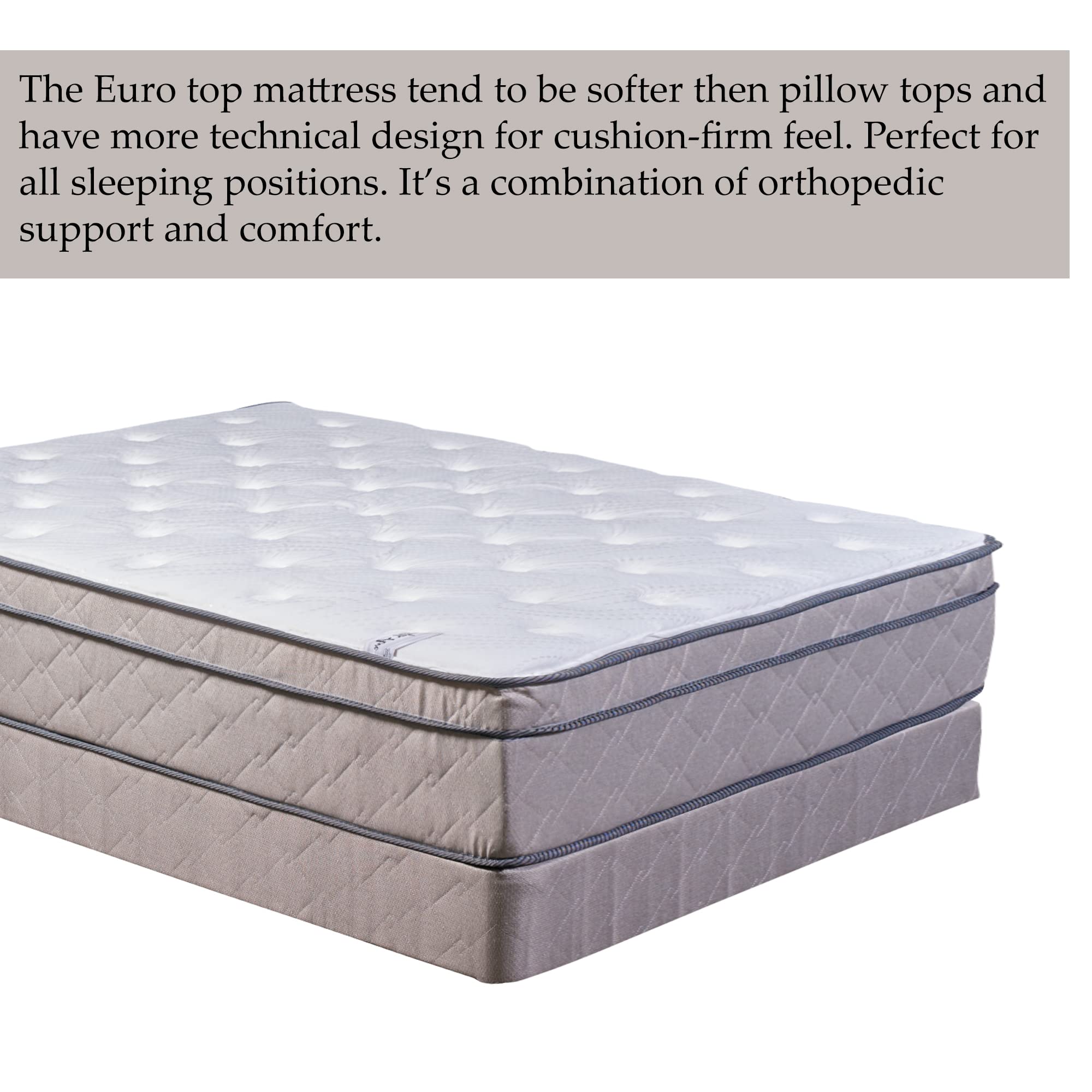 Greaton 13 Innerspring Eurotop Mattress and 4-inch Split Box Spring/Foundation Set with Frame No Assembly Required, Full XL, 53x79