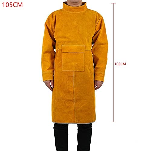 Cowhide Work Clothes Apron Welding Protective Clothing Heat And Fire Resistant Welders Clothing Welding Apron With Sleeves (105CM)