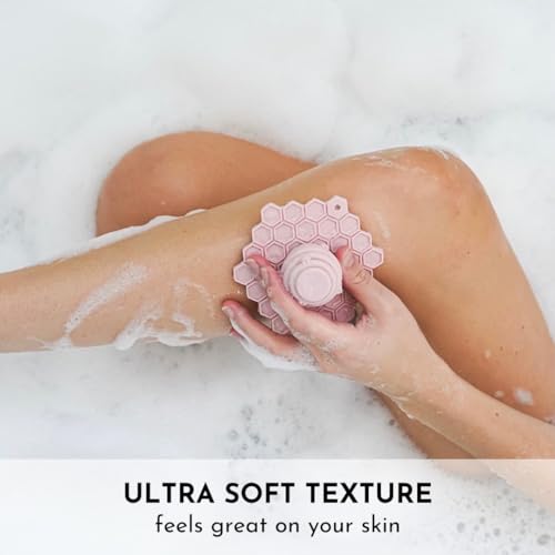 Big Bee, Little Bee Big ScrubBEE Easy-Grip Silicone Scrubber - Ultra Gentle Bath & Shower Brush with Handle for All Skin Types (Rose)