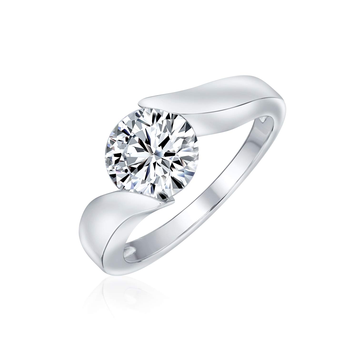 Bling Jewelry Sterling Silver Brilliant CZ 2.0 Carat Engagement Ring Tension Set - Size 5
