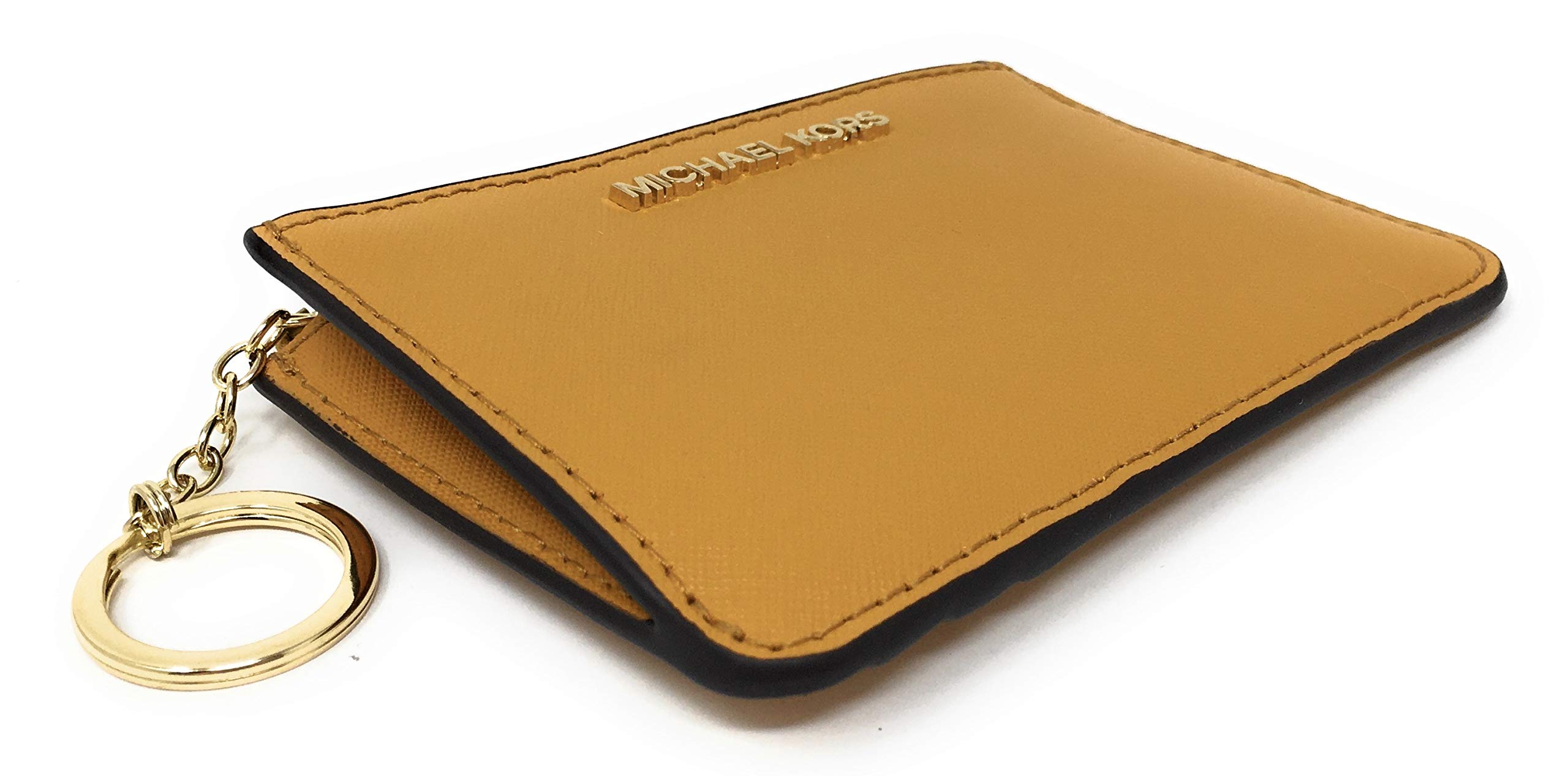 Michael Kors Jet Set Travel Small Top Zip Coin Pouch with ID Holder in Saffiano Leather (Marigold)