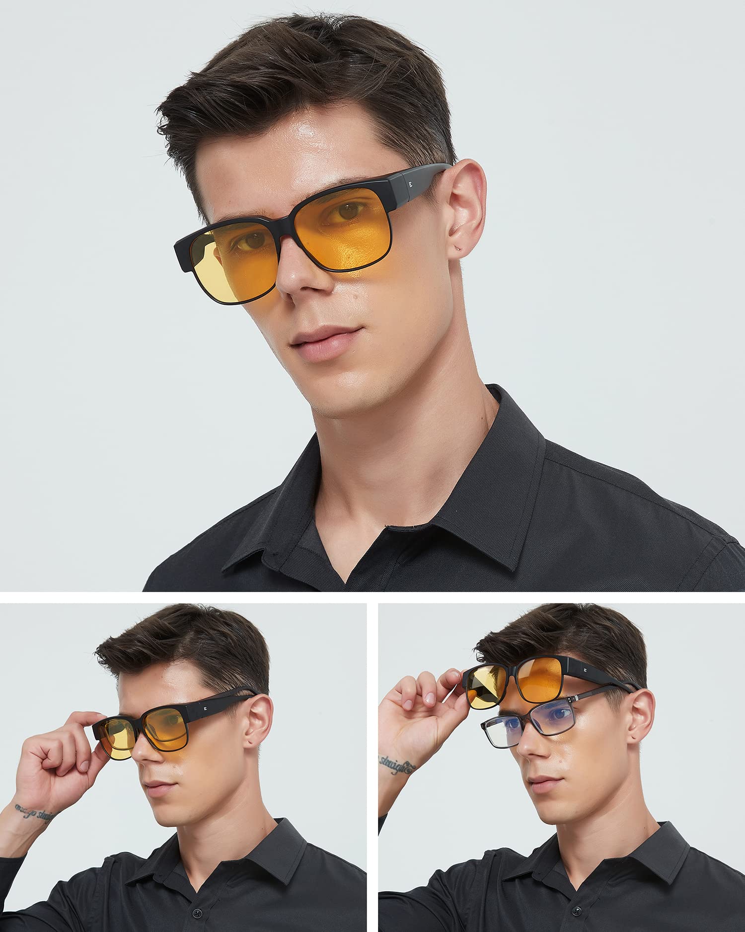 BIRCEN Night Vision Glasses for Driving - Fit Over Glasses Anti Glare Wear Over Glasses for Men Women