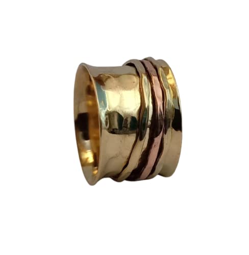 Brass Ring For Women Solid Brass Band, Brass Spinner Ring, Hammered Spinner Ring, Multi Bands Ring, Handmade Ring, Anxiety Ring, Meditation Ring BY SKJEWELLER