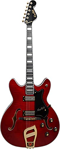 Hagstrom 6 String Hollow-Body Electric Guitar, Right, Wild Cherry Transparent (VIK67-G-WCT)