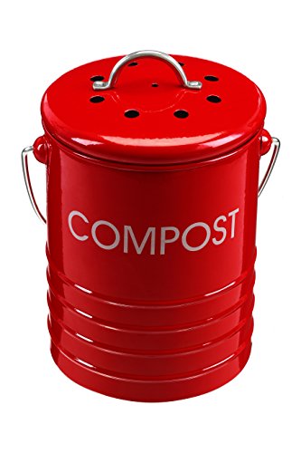 Premier Housewares 510018 Compost Bin with Handle, Red, Metal, H20 x W15 x D15cm