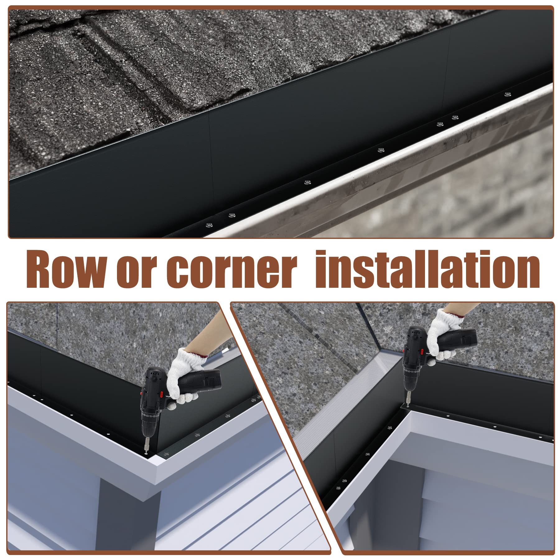 BJADE'S Gutter Valley Splash Guard,12 Pcs Aluminum Roof Valley Splash Shield Gutter Guard.for Straight,Flat Roofs,Corner,10 inch Each,Black