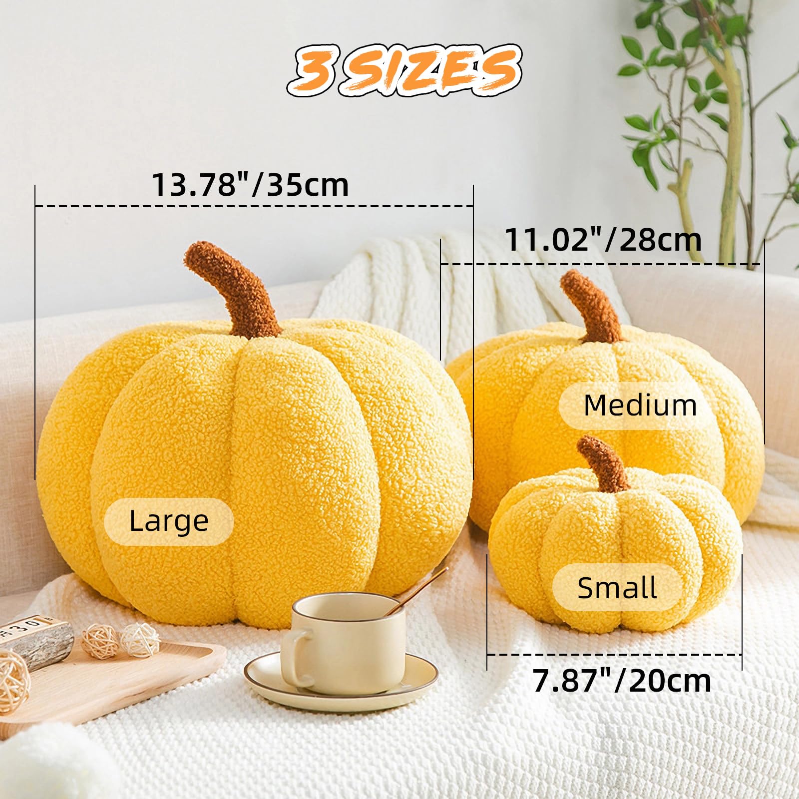 Eoieov Fall Pumpkin Decoration Pillows for Bed Sofa Plush Pumpkin Pillows Halloween Decorations for Home Couch Car and Bedroom Playroom,Caramel,11"