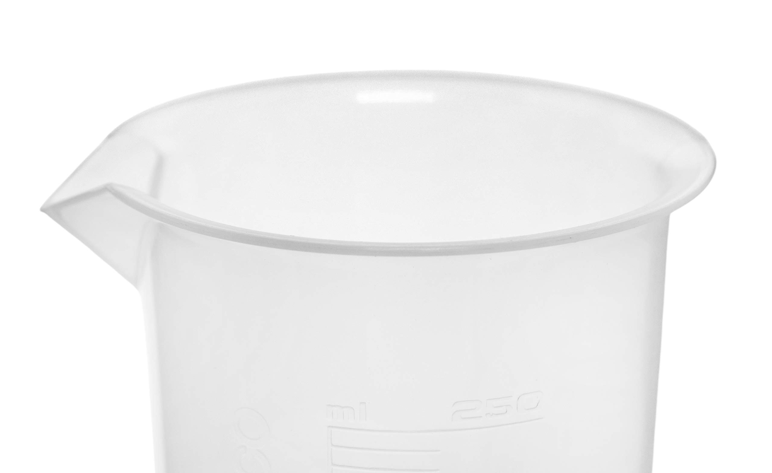 EISCO 6PK Plastic Beakers, 250ml - Polypropylene Plastic - Raised Graduations, Tapered Spout - Euro Design