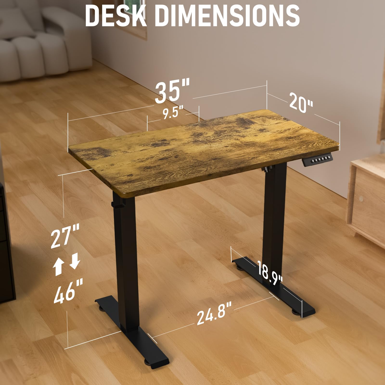 ExaDesk 35 * 20 Electric Standing Desk, Adjustable Height Sit Stand Up Desk, Motorized Home Office Computer Gaming Workstation Desk