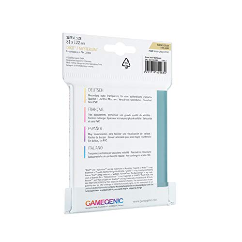 Prime Board Game Sleeves | Pack of 90 Extra-Clear Sleeves | 81 by 122 mm Card Sleeves Optimized for Use with Dixit and Mysterium | Premium Card Protection | FFG Sand Color Code | Made by Gamegenic