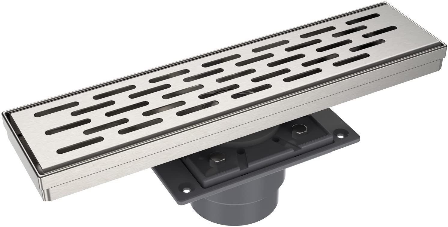EMBATHER 12 Inches Shower Drain with Removable Strainers,PVC Shower Drain Base for Bathroom Floor Drain,Brushed Nickel Stainless Finished