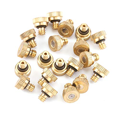 CozyCabin 20 Pcs Low Pressure Brass Misting Nozzles Misting Water Mister Nozzle for Garden, Patio, Greenhouse, Outdoor Cooling Mister System 0.016" Orifice (0.4mm) Thread UNC 10/24