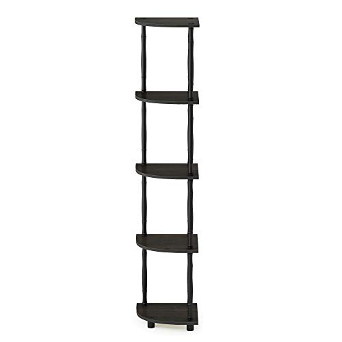 Furinno Turn-N-Tube 5-Tier Multipurpose Shelf, Espresso/Black & Turn-N-Tube 5 Tier Corner Display Rack Multipurpose Shelving Unit with Classic Tubes, Espresso/Black (18035EX/BK)