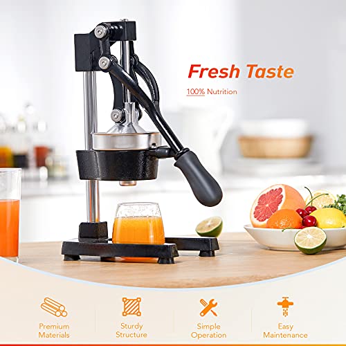 CO-Z Hand Press Juicer Machine, Manual Citrus Juicer for Lemon, Lime, Orange Juice - Professional Squeezer and Crusher, Easy to Clean, Black