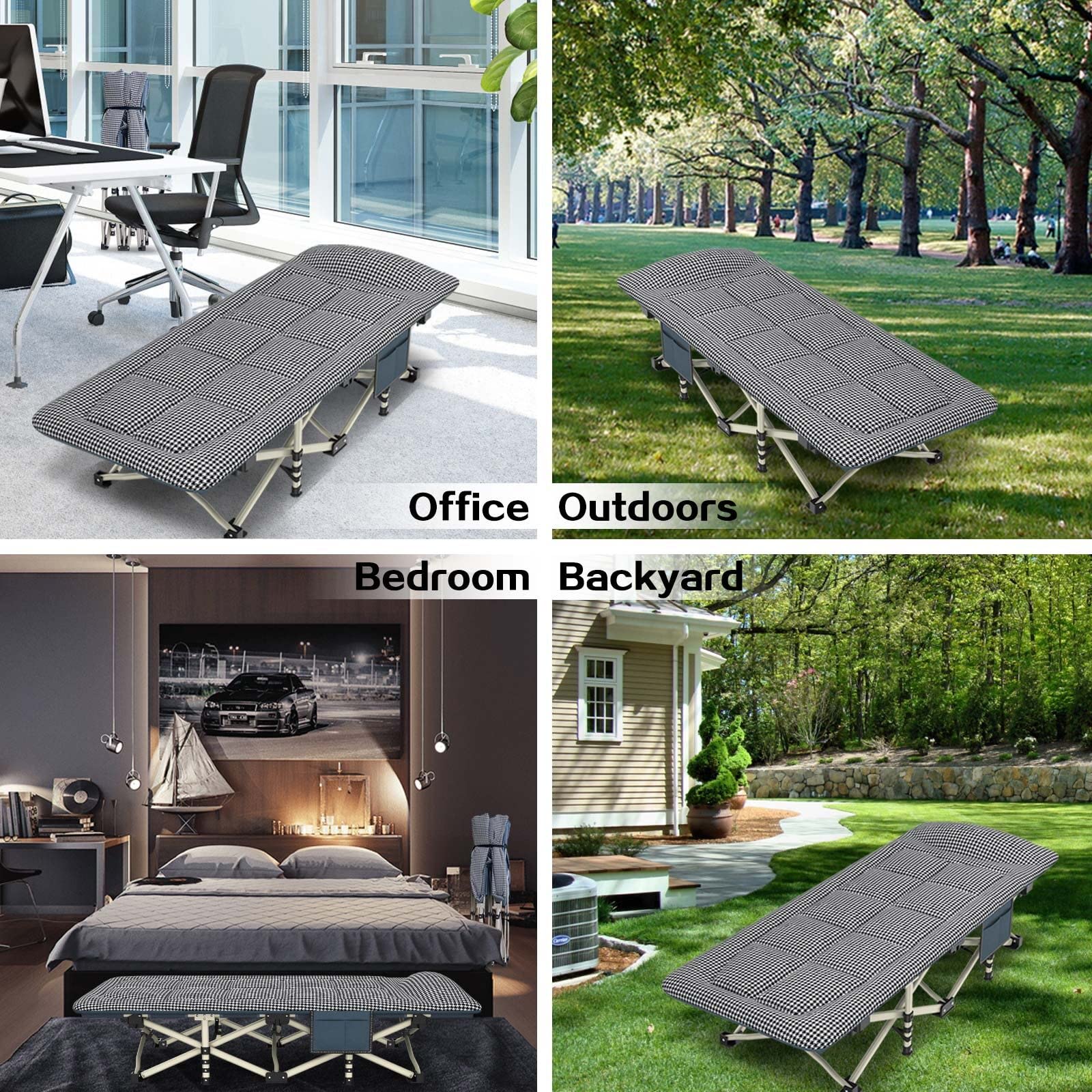 BRONOM Cot Camping Cot with Comfortable Mattress Pillow Heavy Duty 500 LB Load Cots for Sleeping with Pad Sleeping Cot Camping Bed Include Carry Bag for Adults Home Office Vocation Outdoor Nap
