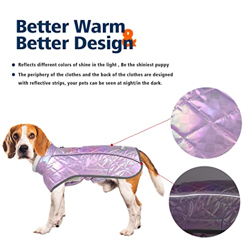 Dog Winter Coat, Christmas Dog Jacket with Trench Coat Collar Design, Waterproof Dog Sweater with Harness Hole & Reflective Stripes, Warm Pet Vest for Small Medium Extra Large Dogs (Purple, M)