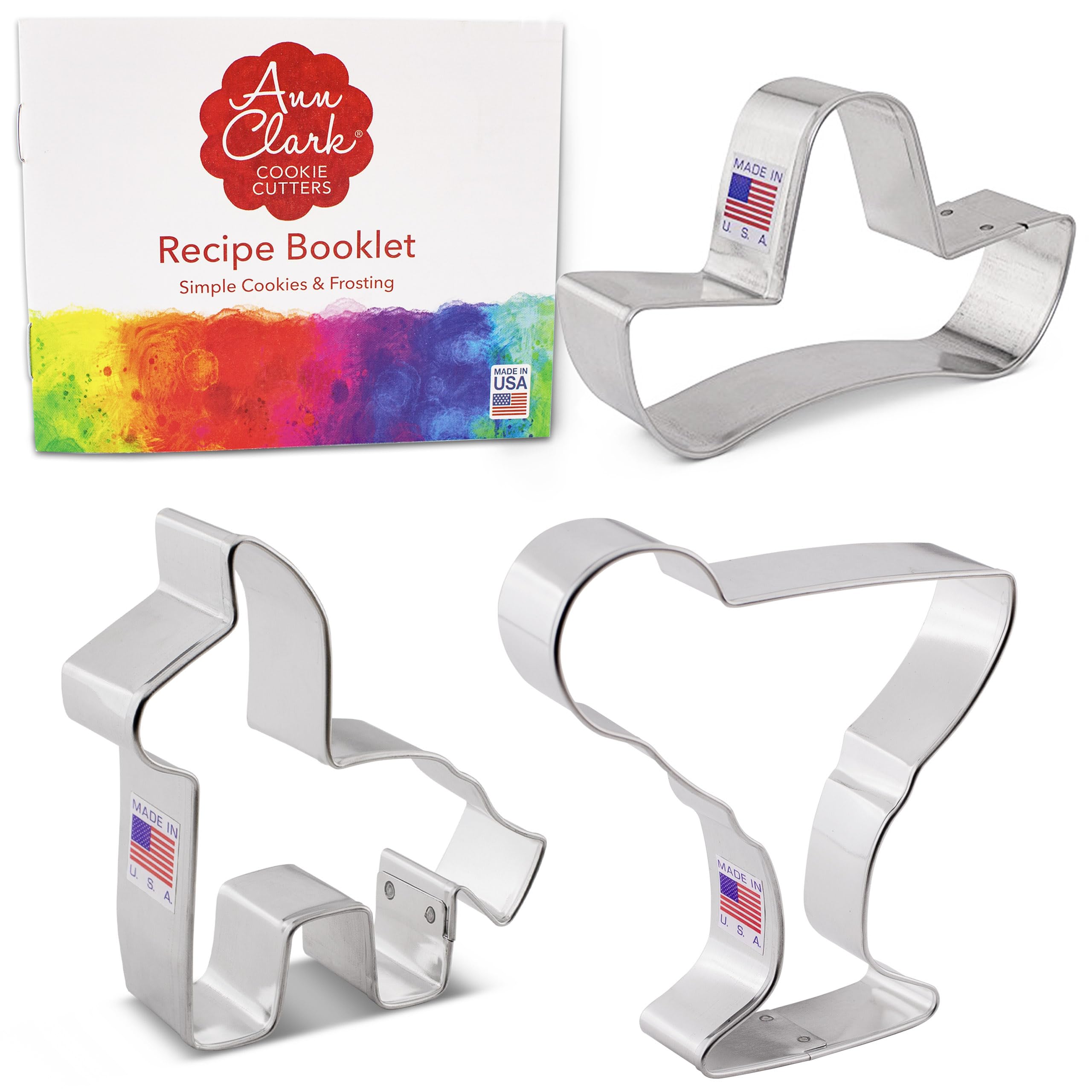 Cinco de Mayo Cookie Cutters 3-Pc Set Made in USA by Ann Clark, Pinata, Sombrero, Margarita Glass