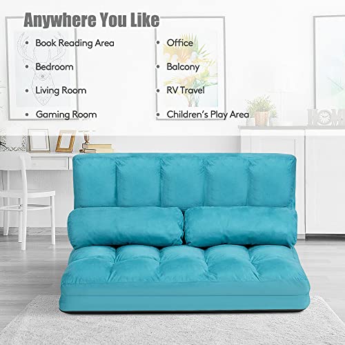 DORTALA Foldable Floor Sofa, 6-Position Adjustable Lounge Couch with 2 Pillows & Suede Cloth Cover, Modern Lounge Mattress Video Gaming Lazy Couch, Suede Floor Seating Sofa, 71" x 44.5", Blue