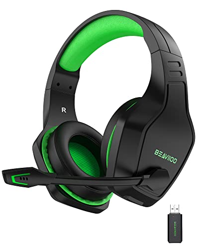 BEAVIIOO Wireless Gaming Headset with Microphone for PC PS4 PS5 Playstation 4 5, 2.4G Wireless Bluetooth USB Gamer Headphones with Mic for Laptop Computer