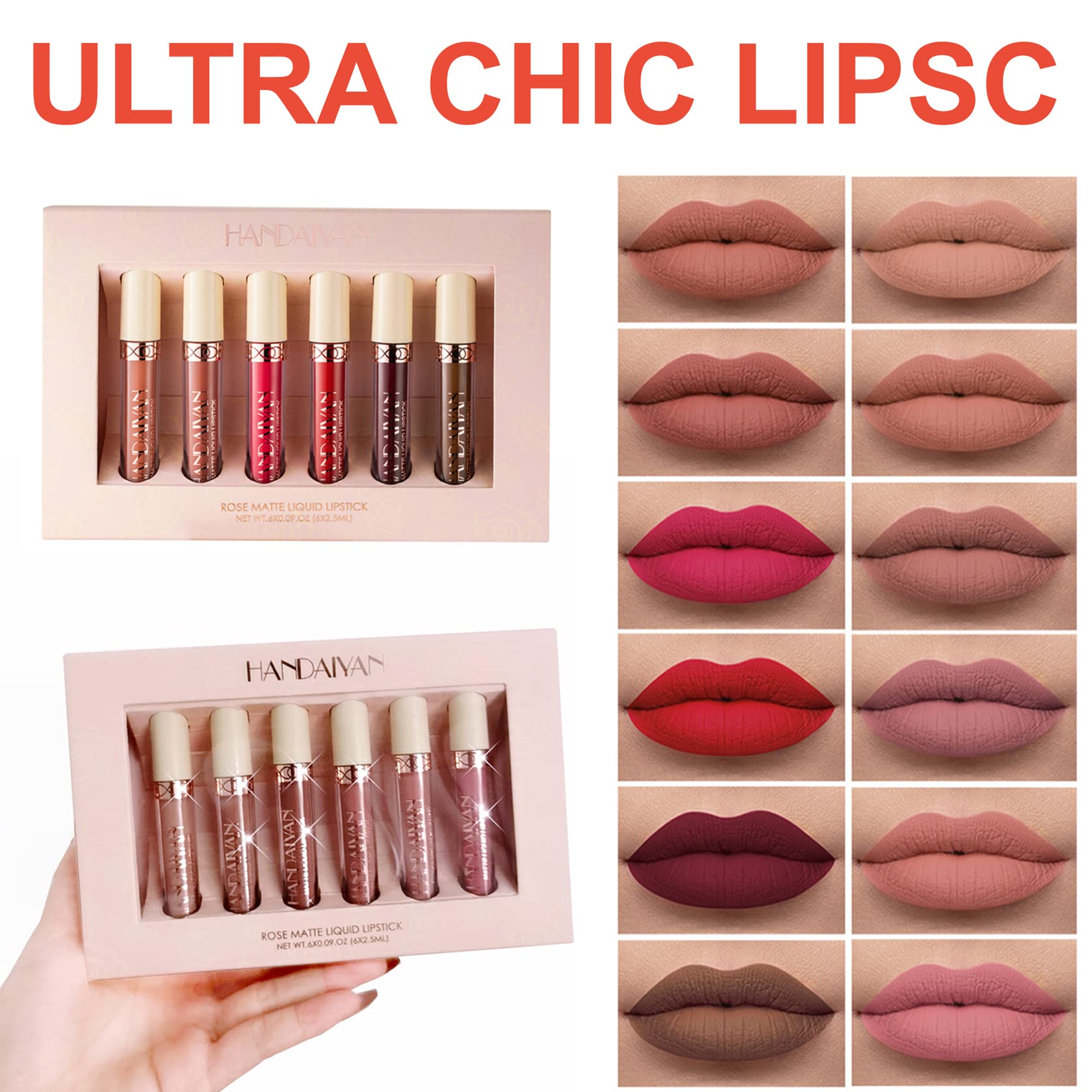 BKPPLZP 6PCS Matte Liquid Lipstick Sets,Nude Lip Stain,Lasting Waterproof Matte Lipstick Set,Non-Stick Cup,Fade-Free Lip Gloss Set ,Ladides Long wear Lip Makeup Lipstick Set(SetB