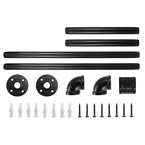 GeilSpace Industrial Pipe Clothes Hanging Bar, Wall-Mounted Clothes Rack, Garment Rack, Space-Saving, Holds up to 50lb, Easy Assembly, Black (48 Inch)