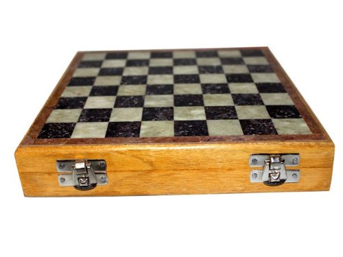 StonKraft - 8" X 8" Chess Board with Wooden Base with Stone Inlaid & Stone Pieces Game Set