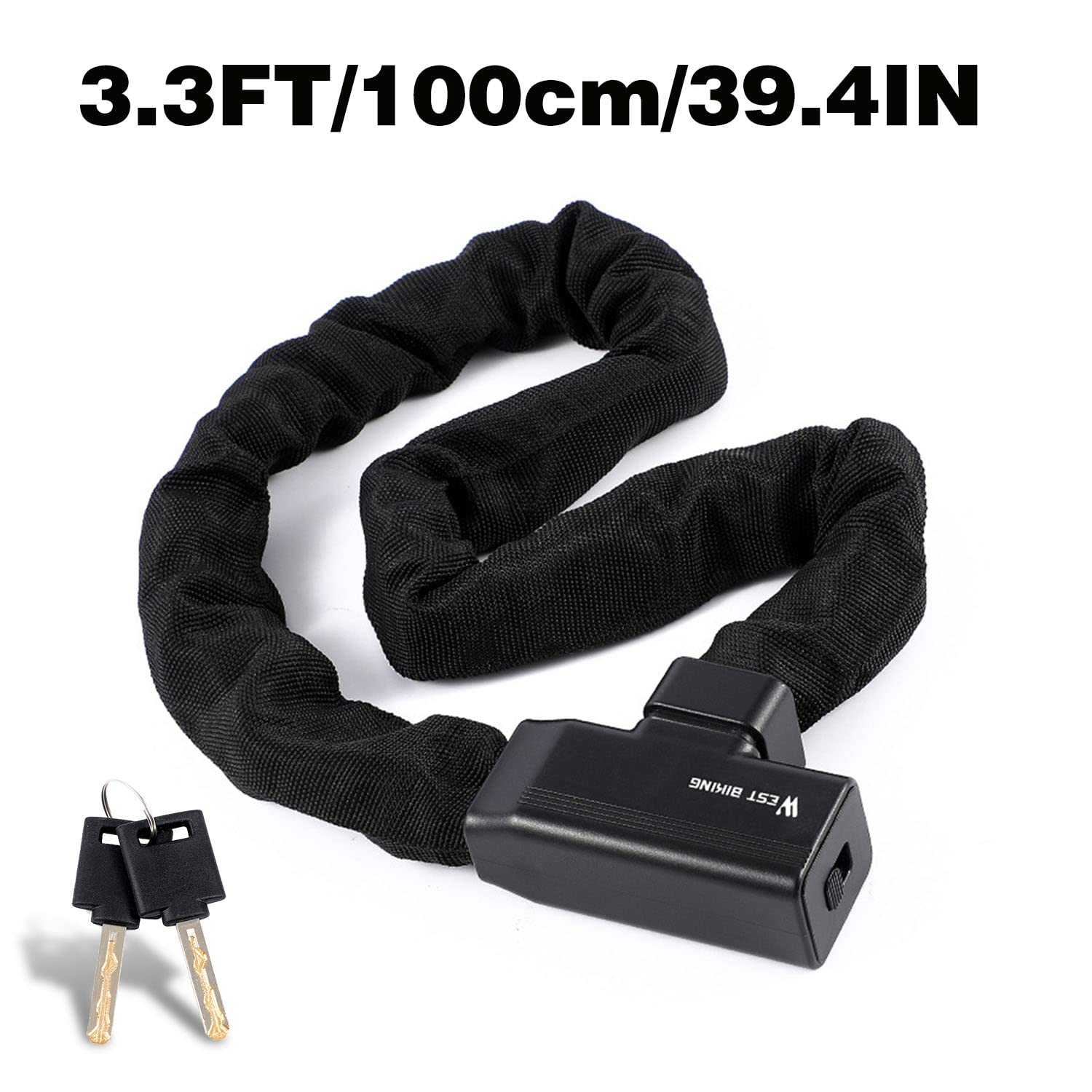 Chain Lock, Bike Lock Chain, Bike Lock Cable, 3.3ft Motorcycle Chain Locks Heavy Duty Bike Chain Locks Security Chain with 2 Key 6.6mm Thick Cut Proof Bicycle Chain Lock for Moped, Scooter, Gates