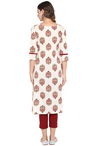Janasya Indian Women's White Pure Cotton Kurta(JNE3440-KR-M)