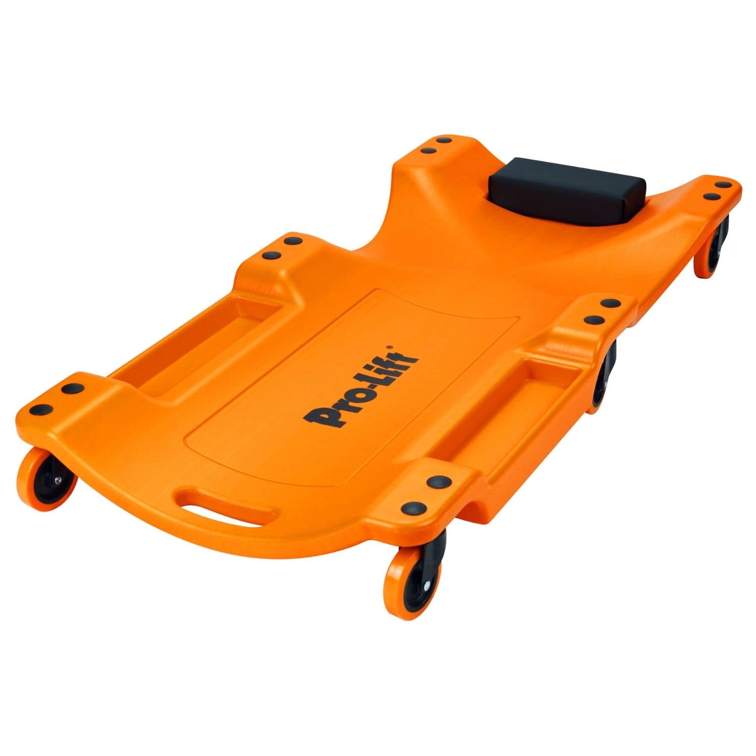 Pro-Lift Mechanic Plastic Creeper 40 Inch - Blow Molded Ergonomic HDPE Body with Padded Headrest & Dual Tool Trays - 350 Lbs Capacity Orange