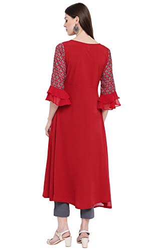 Janasya Indian Women's Maroon Poly Crepe Kurta(JNE3607-KR-XXL)