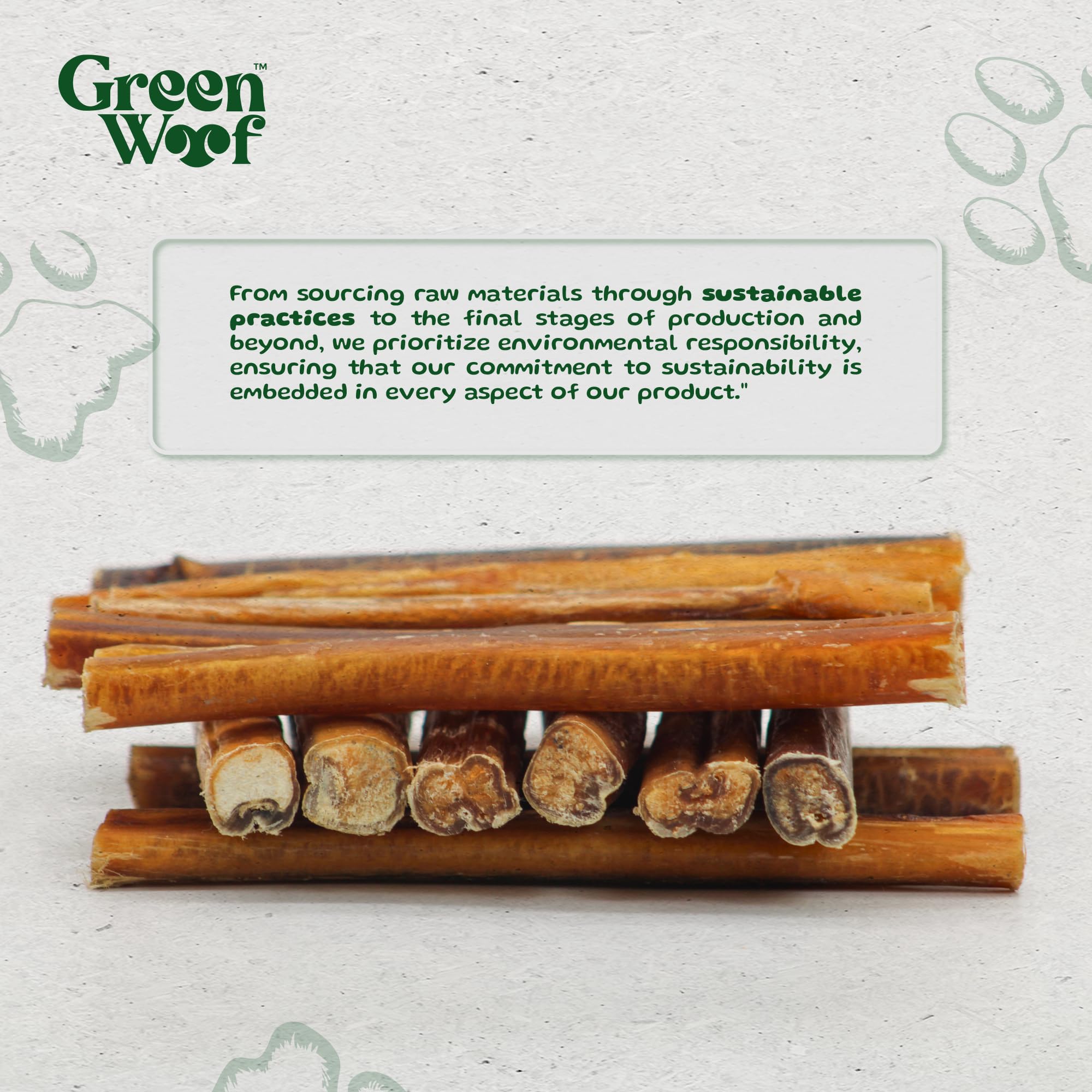 Green Woof, Bully Sticks (6 Inch), Easily Digestible 100% Pure Beef Treats, Pasture-Raised, Organic, Grain-Free, Durable and Long-Lasting Chews for Medium & Large Dogs (Medium, 10, Count)