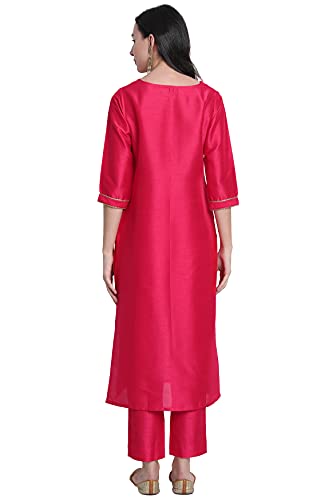 Janasya Women's Pink Poly Silk Kurta with Pant and Dupatta