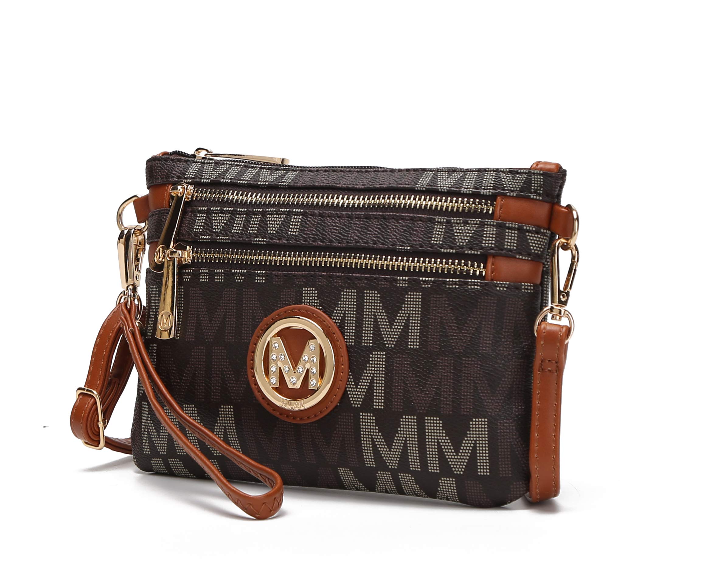MKF 2 in 1 Crossbody Bags for Women, Wristlet Purse - Ladys Small PU Leather Messenger Handbag - Adjustable Strap Brown