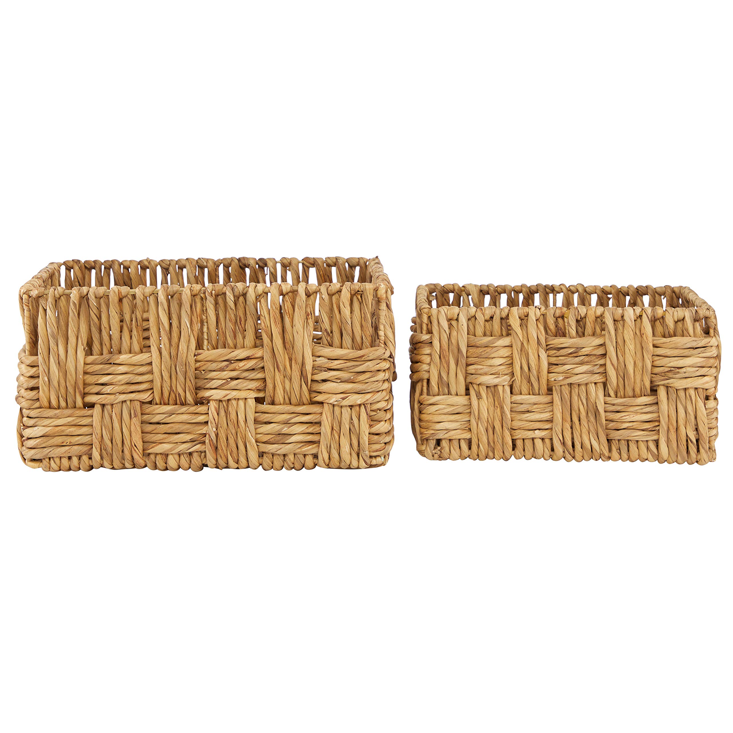 Deco 79 Jute Rope Handmade Decorative and Functional Storage Basket Woven Rectangular Basket Organizer with Slit Handles, Set of 2 Basket for Storage 16", 13"W, Brown