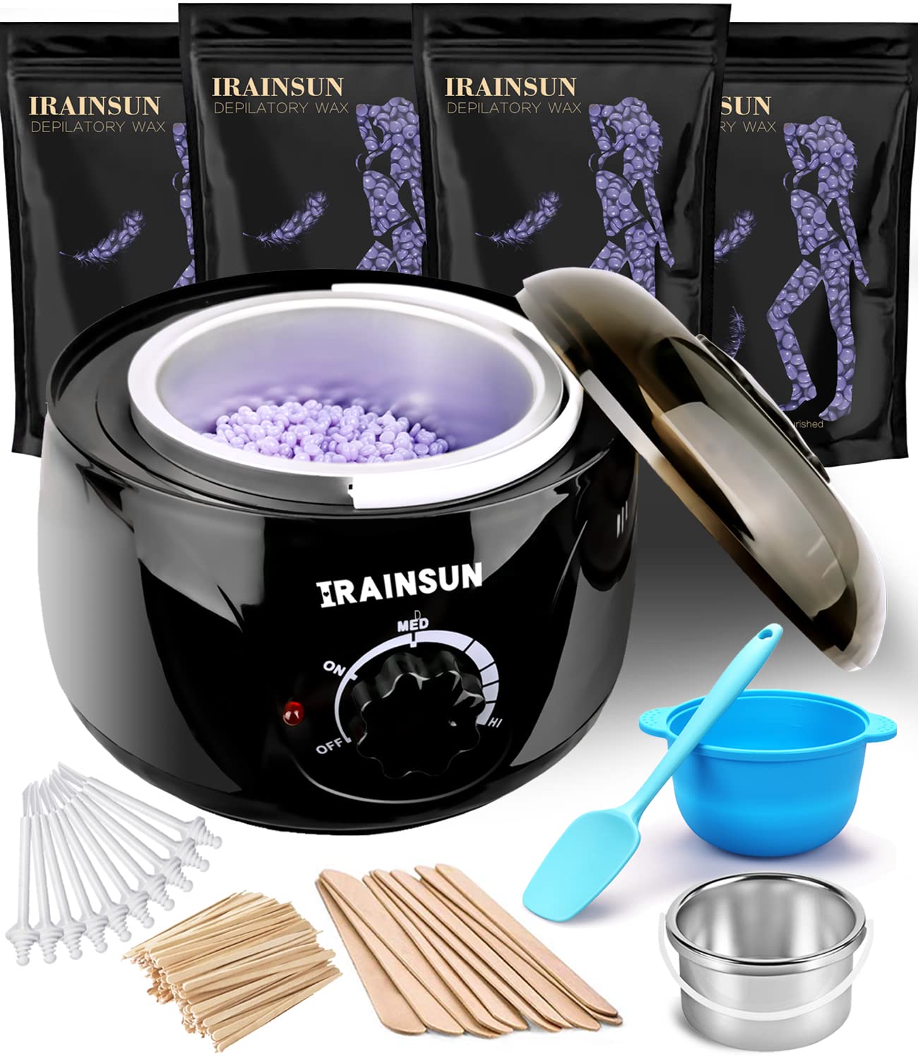 IRAINSUN Waxing Kit for Women Man, Wax Warmer for Hair Removal, Waxing Machine Easy to use Accessories Complete