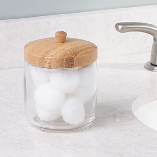 mDesign Small Apothecary Organizer Canister Jars - Glass Containers with Bamboo Lid for Bathroom, Organization Holder for Vanity, Counter, Brock Collection - Clear/Natural