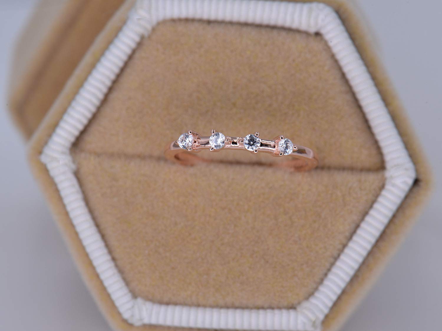Blossom and Hue Eternity Ring - 18k Rose Gold on Sterling Silver - Dainty Band with 4 Mini CZ Stones