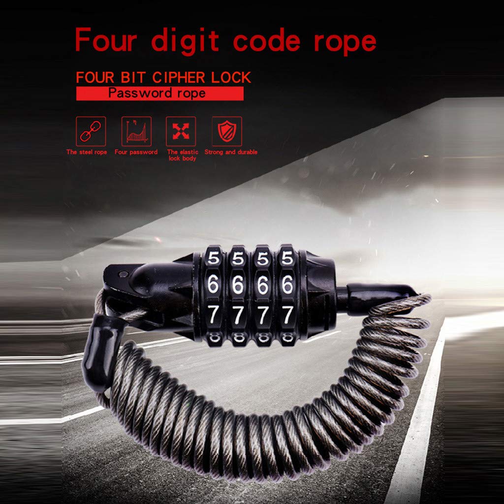 Cable Bicycle Lock Digit Bike Combination Security 4 for Resettable Lock Bike Accessories Bike Frame Handle (Black, One Size)