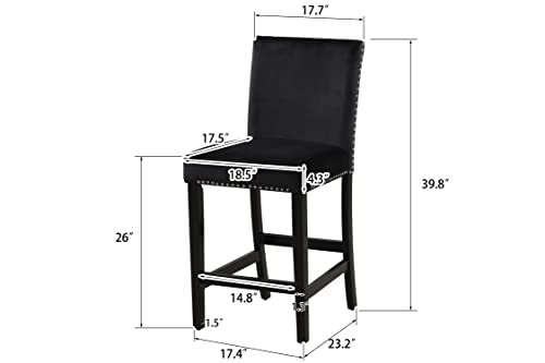 ERDAYE 5 Pcs 5-Piece Counter Height Set with One Faux Marble Table and Four Velvet Upholstered-Seat Chairs for Home Kitchen Dining Room Furniture Breakfast, Lunch and Dinner, Black