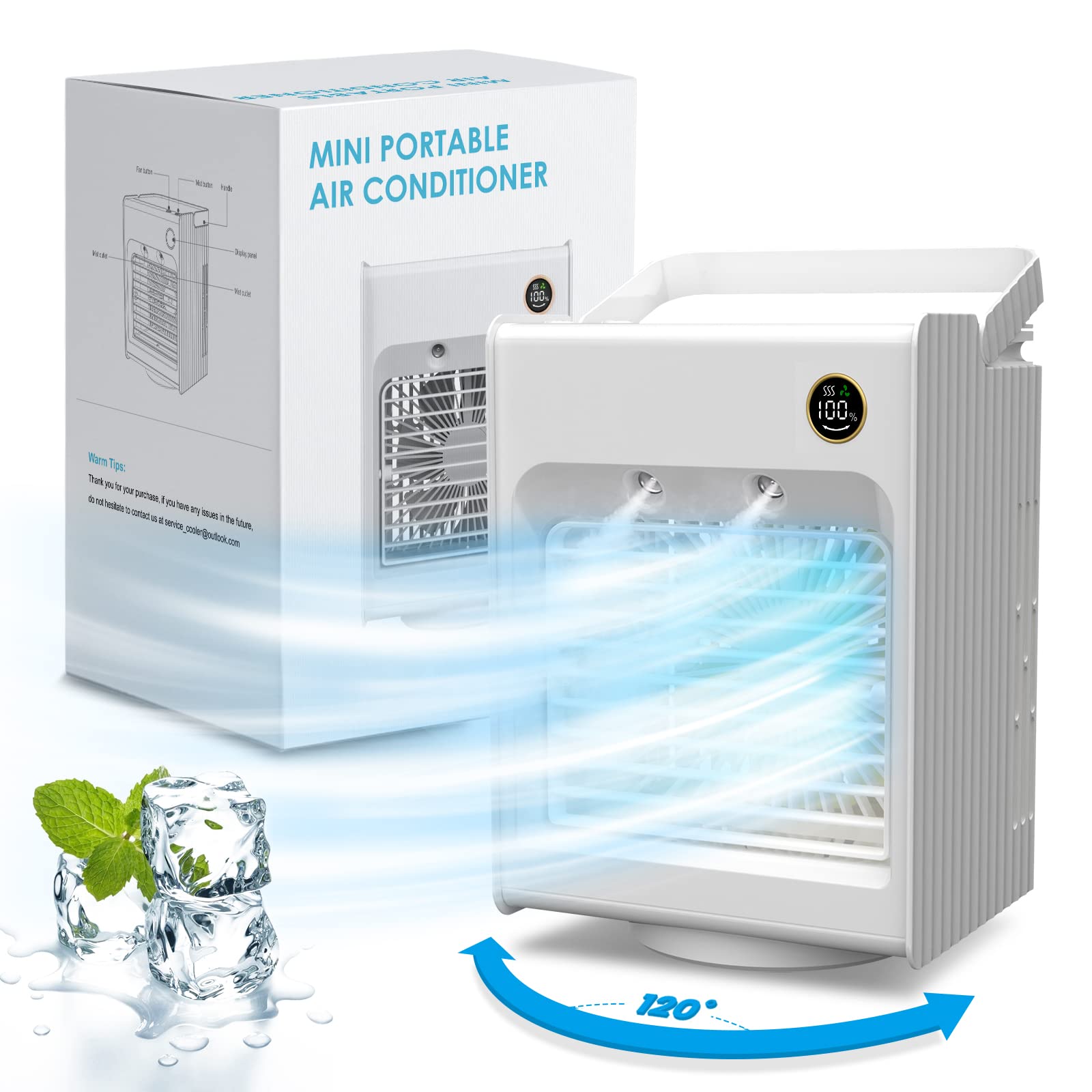 Personal Evaporative Mini Air Cooler, Portable Air Conditioner Fan with 3 Cooling Speeds, Water Tank, Type-C Input, Night Light for Room Home Office