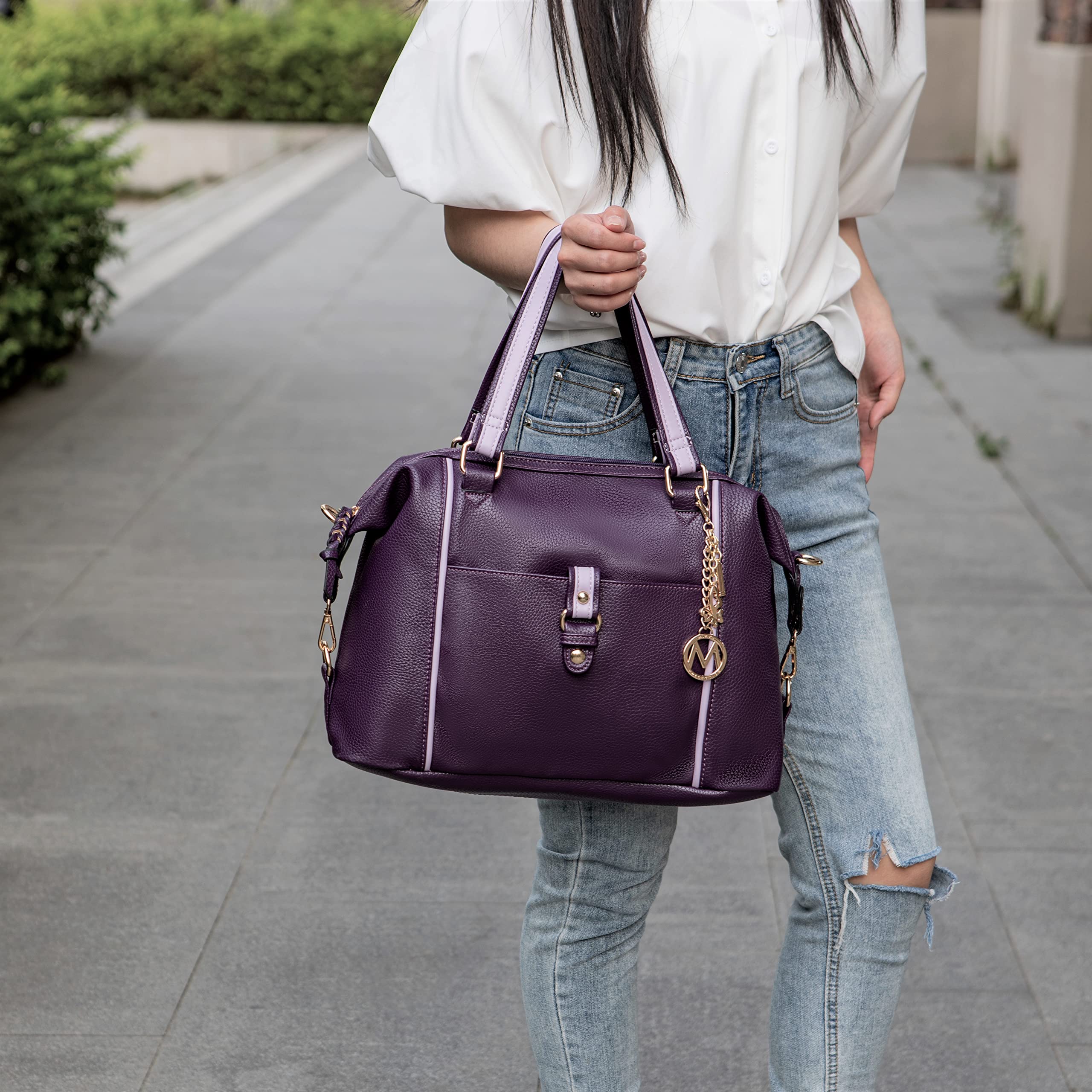 MKF Collection Lightweight Satchel Travel Bag for women, Vegan Leather Large Shoulder Handbag Purse
