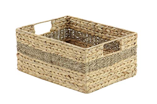 Deco 79 Seagrass Handmade Decorative and Functional Storage Basket Basket Organizer with Handles, Set of 4 Basket for Storage 16", 14", 12", 10"W, Light Brown