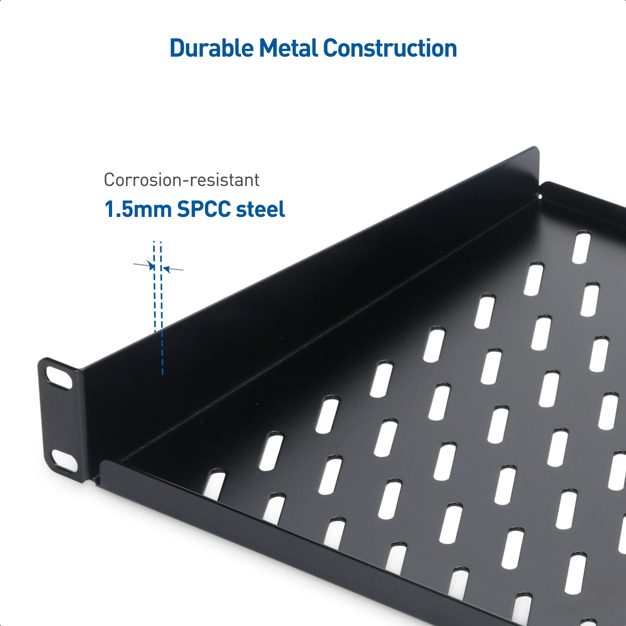 Cable Matters 1U Server Rack Shelf for 19" Rack & Cabinet, 10" Depth with 55lbs Weight Capacity (Rack Mount Shelf) in Black