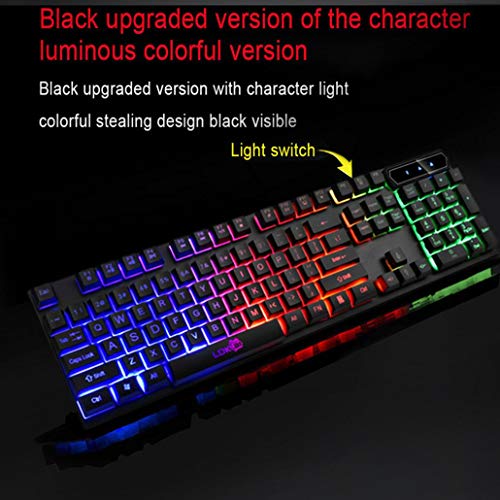 Rainbow LED Backlit 104 Keys Gaming Keyboard, Compact Keyboard with 12 Multimedia Shortcut Keys USB Wired Keyboard for PC Gamers Office
