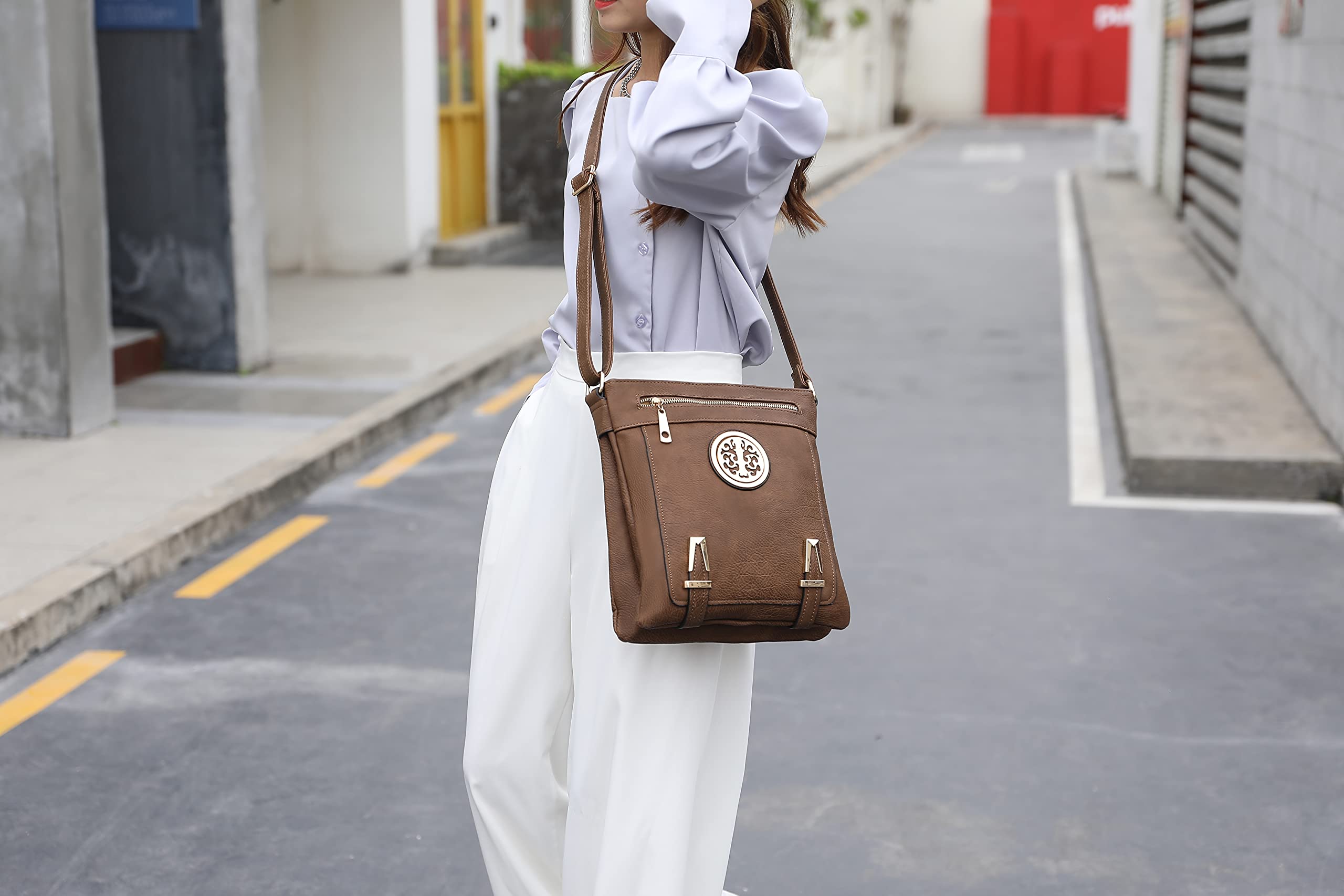 MKF Crossbody Bag for Women β PU Leather Pocketbook Handbag Multi Compartment Messenger Purse β Shoulder Strap