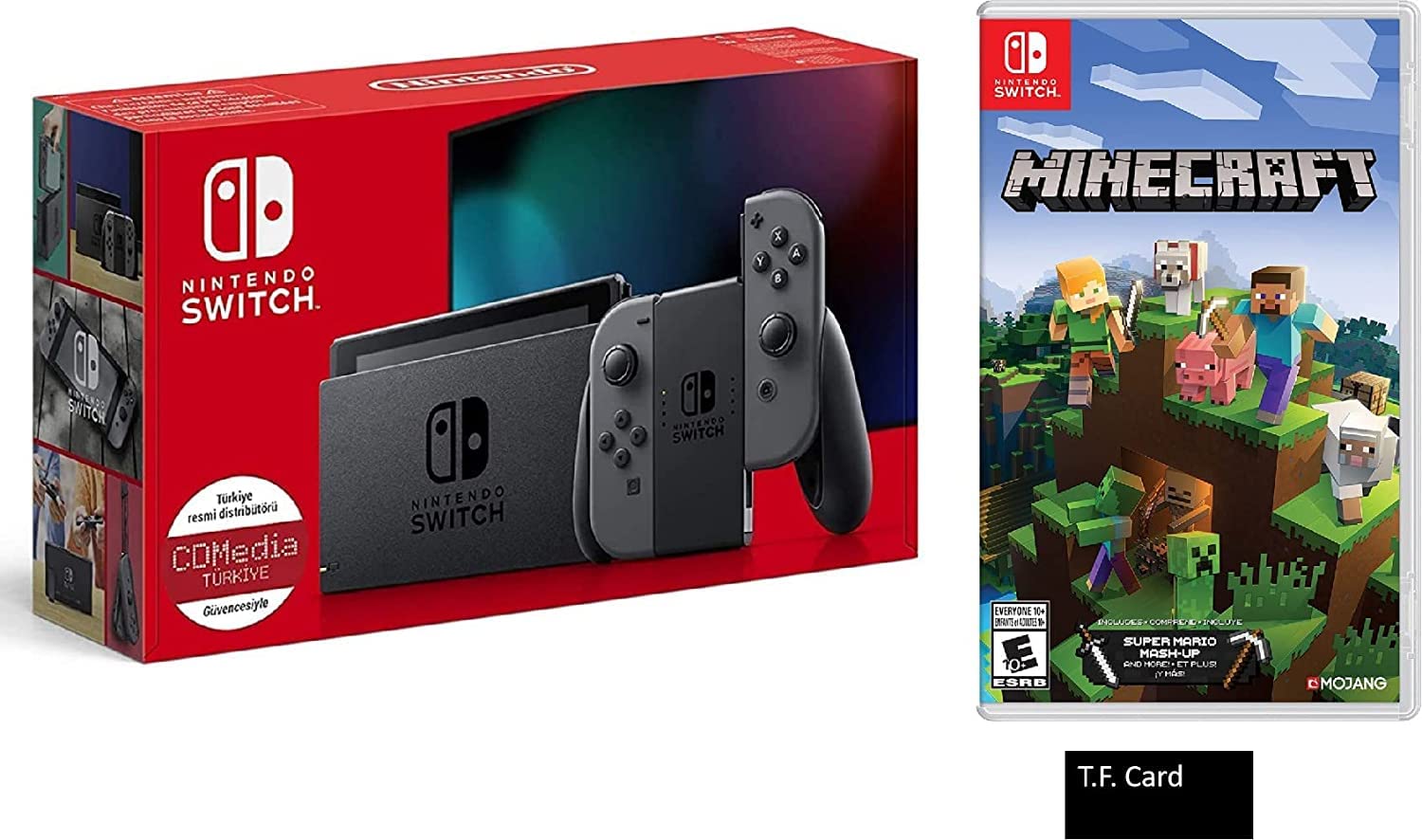 Nintendo Switch Deluxe Holiday Game Bundle: Nintendo Switch with Gray Joy-Con - 6.2" Touchscreen LCD Display + Nintendo Switch Minecraft Game and T.F. Card